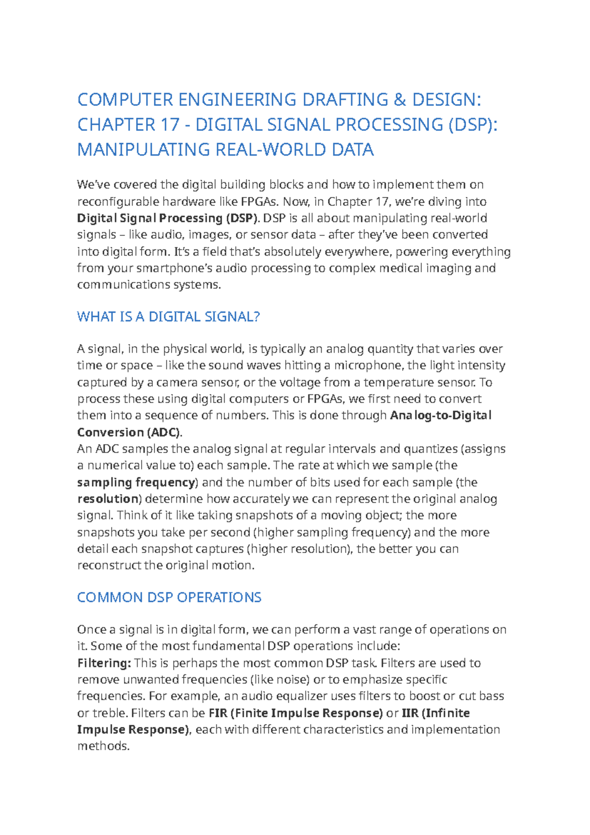 COMPUTER ENGINEERING DRAFTING: CHAPTER 17 DSP & FPGAs - Studocu