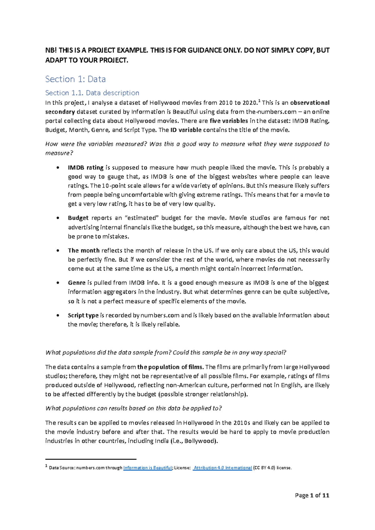 IB1500 - Project Example: Analysis of Hollywood Movies (2010-2020 ...