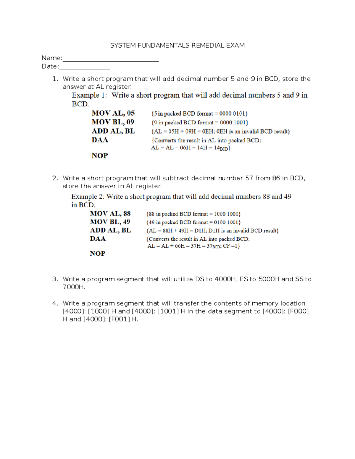 System Fundamentals Remedial EXAM - SYSTEM FUNDAMENTALS REMEDIAL EXAM ...