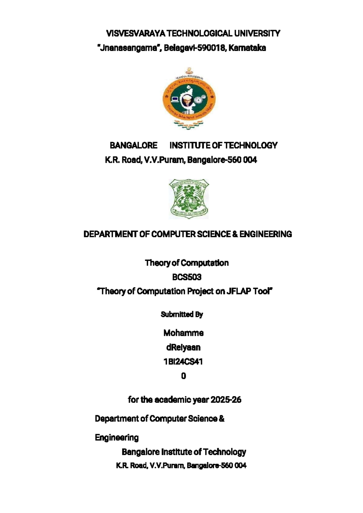 BCS503 Theory of Computation Project on JFLAP Tool - Studocu