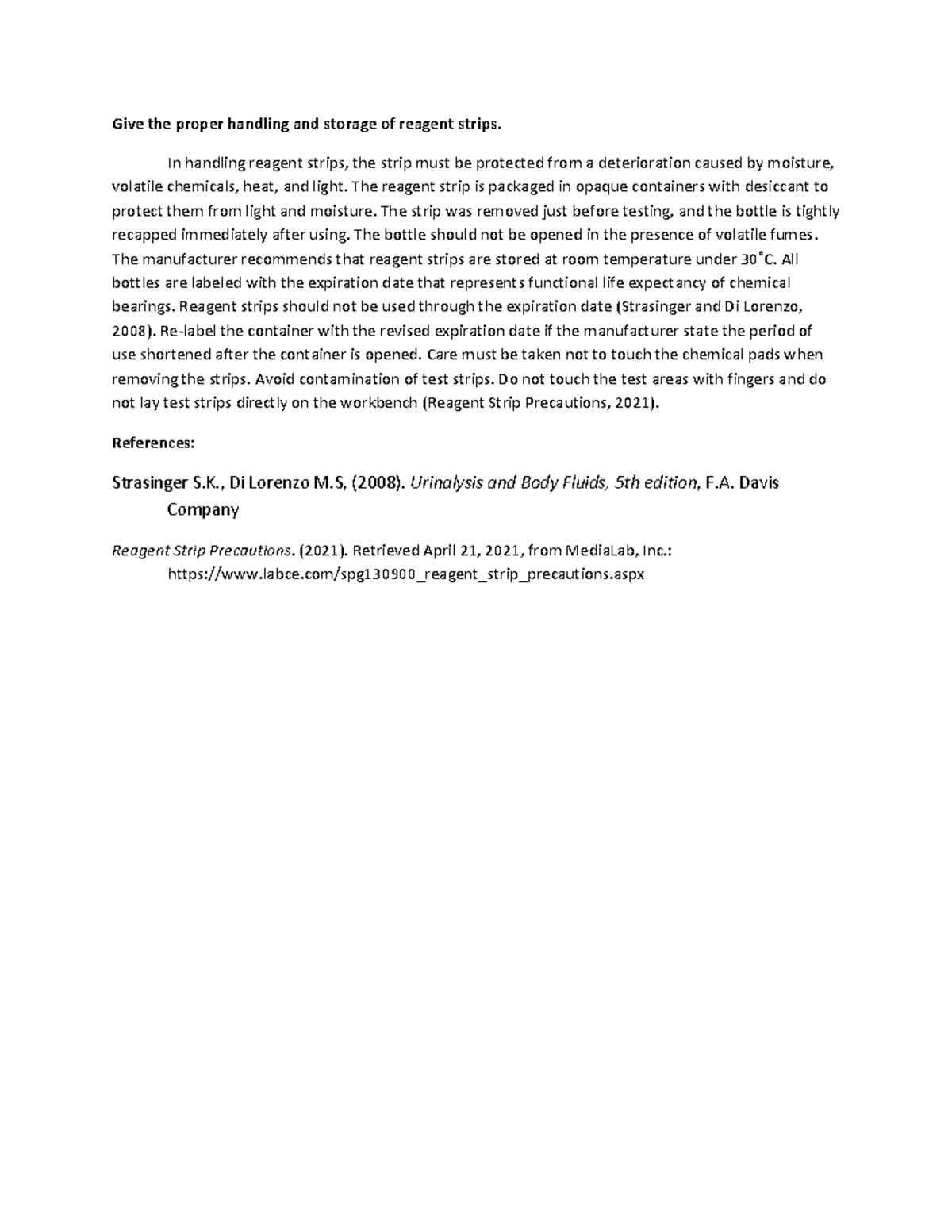 Proper Handling and Storage of Reagent Strips: Guidelines - Studocu