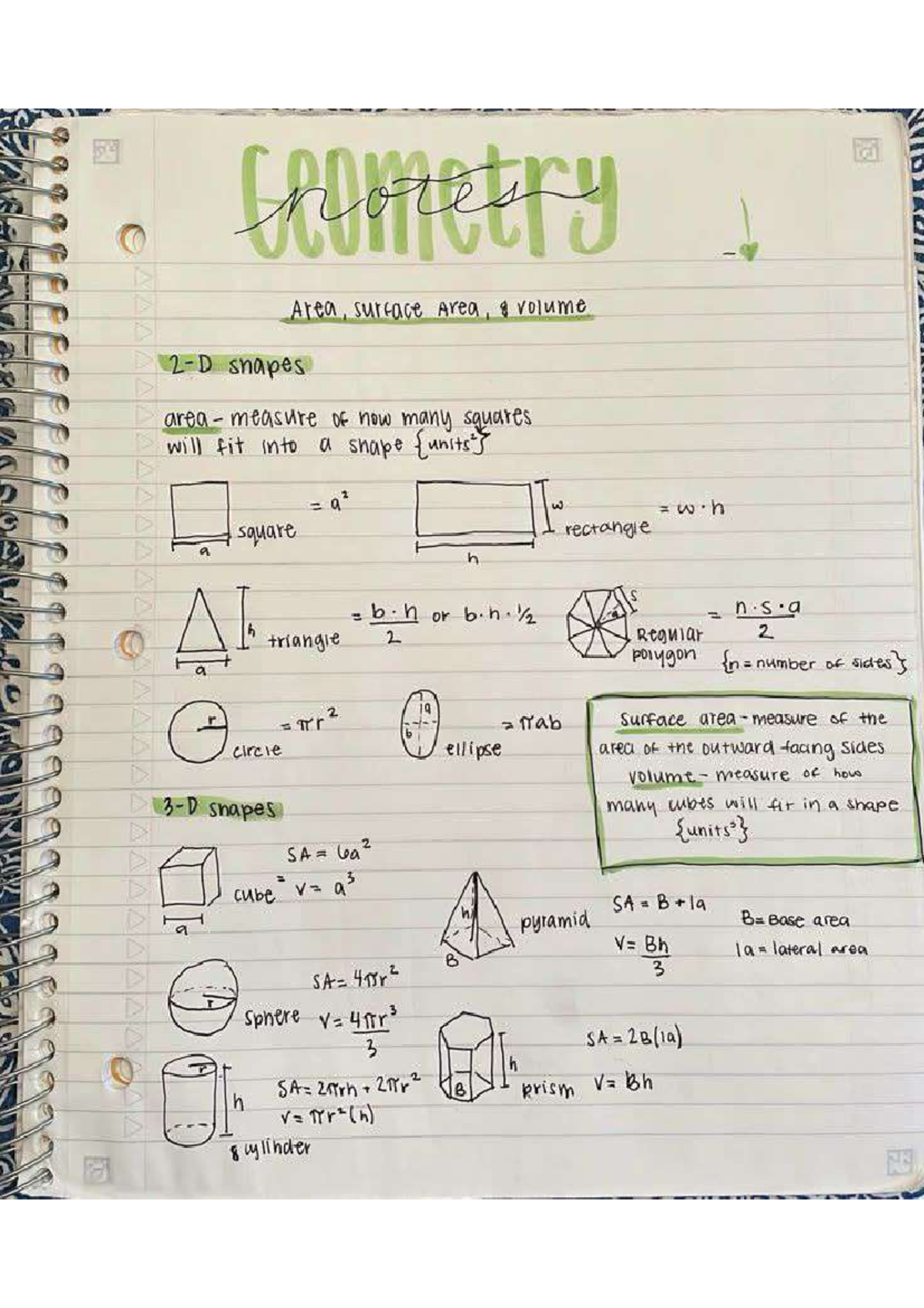 Math 5 - Surface Area and Volume Shapes Notes - Studocu