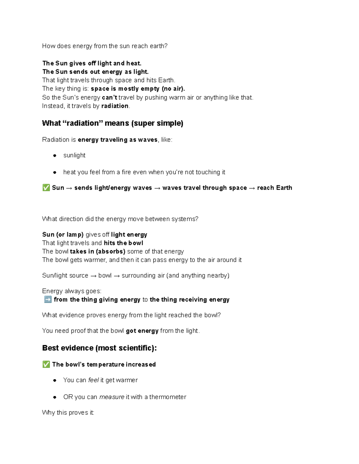 Science Test - Energy Transfer from Sun to Earth (Course Code: asdf ...