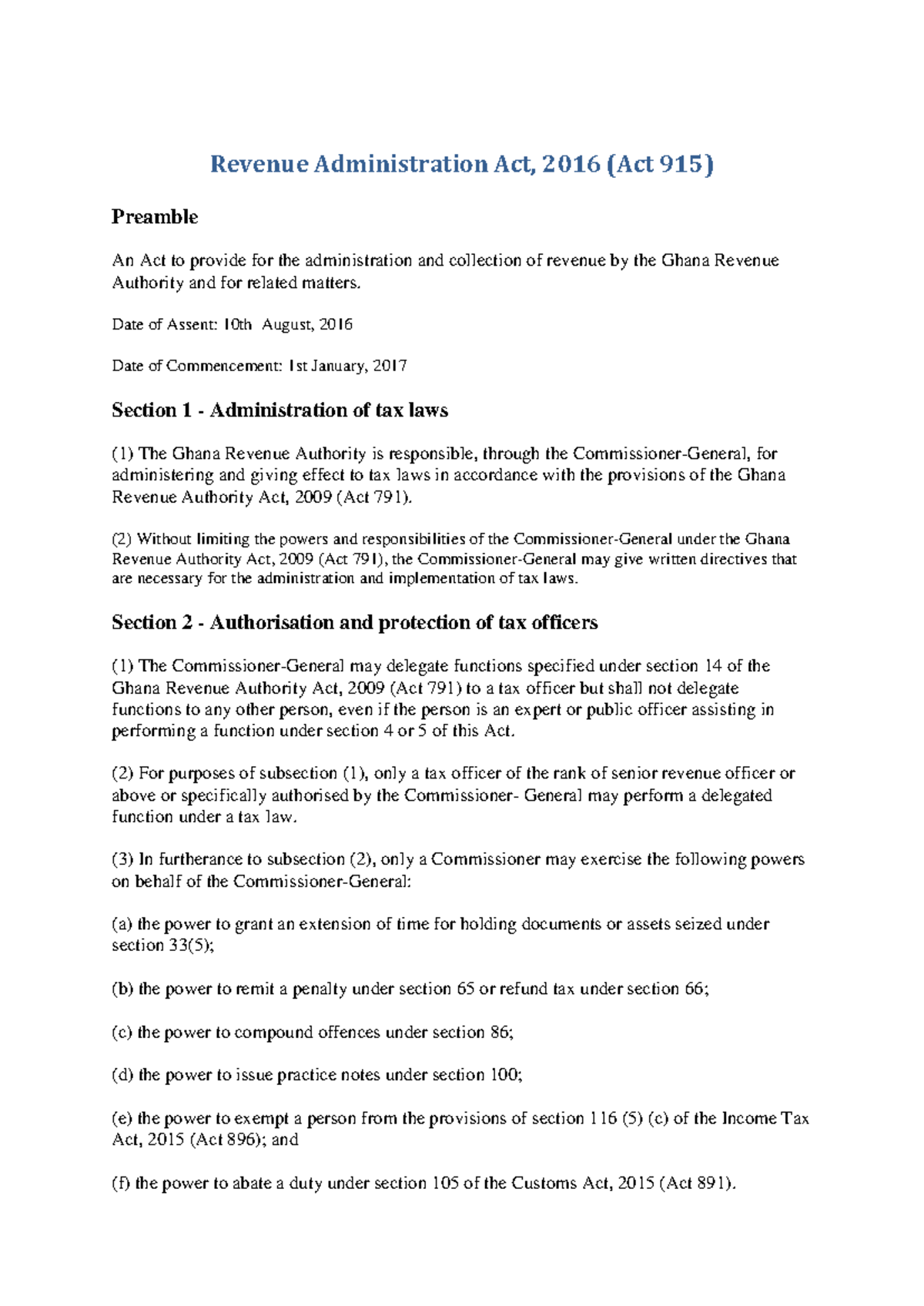 RAA 2106 - Guide for tax - Revenue Administration Act, 2016 (Act 915 ...