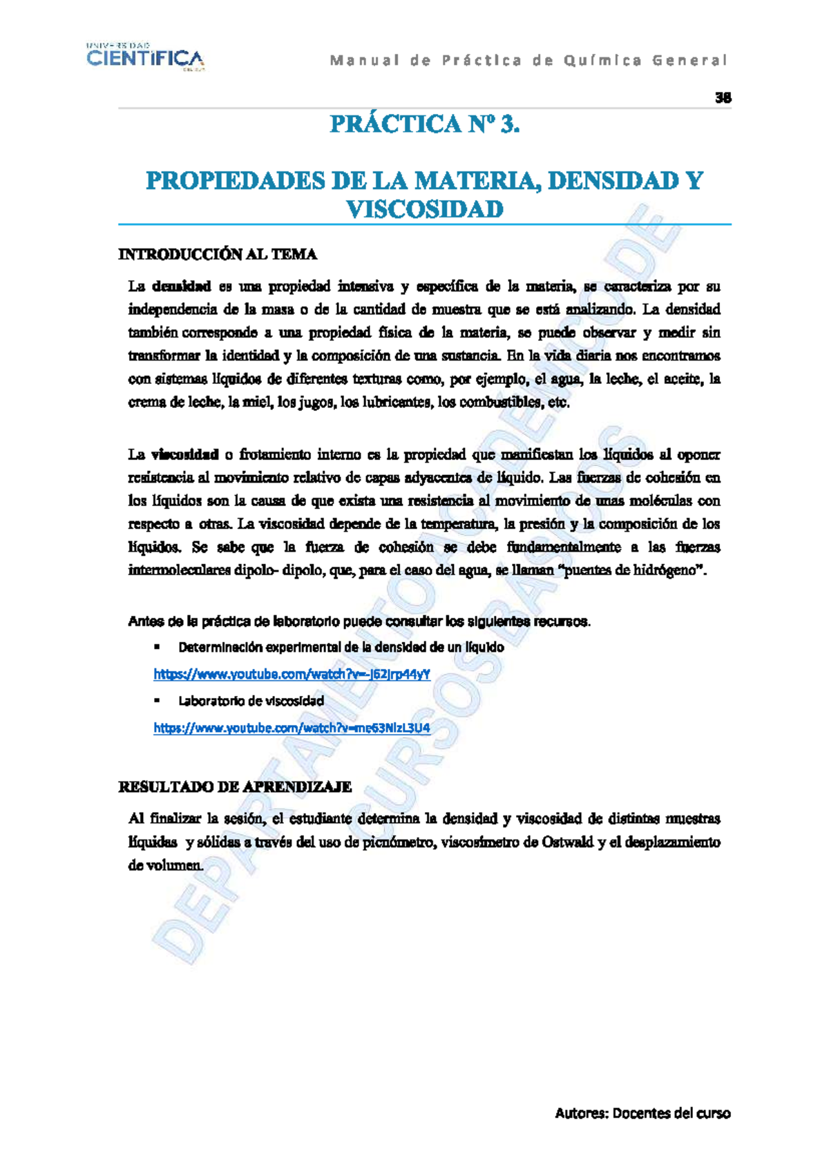 Práctica 3: Propiedades de la Materia, Densidad y Viscosidad (FB 5051 ...