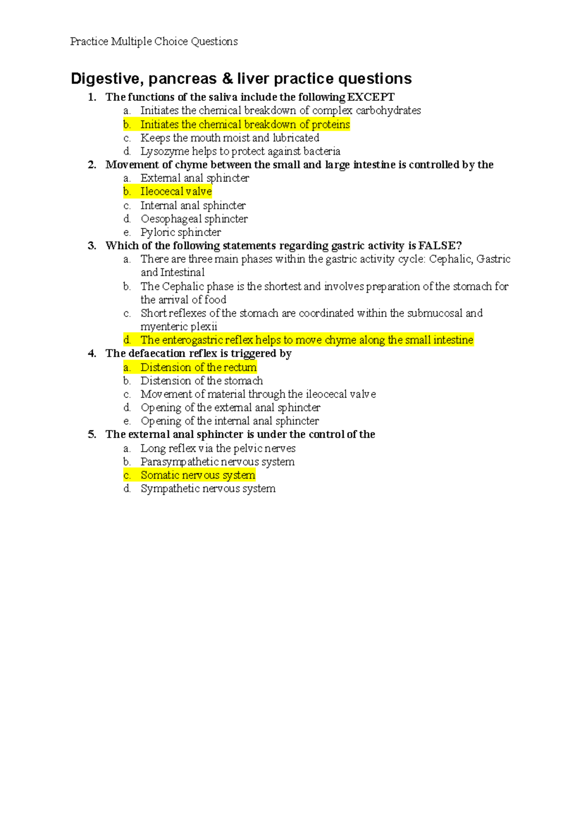 **Digestive System MCQs: Pancreas & Liver Practice Questions** - Studocu