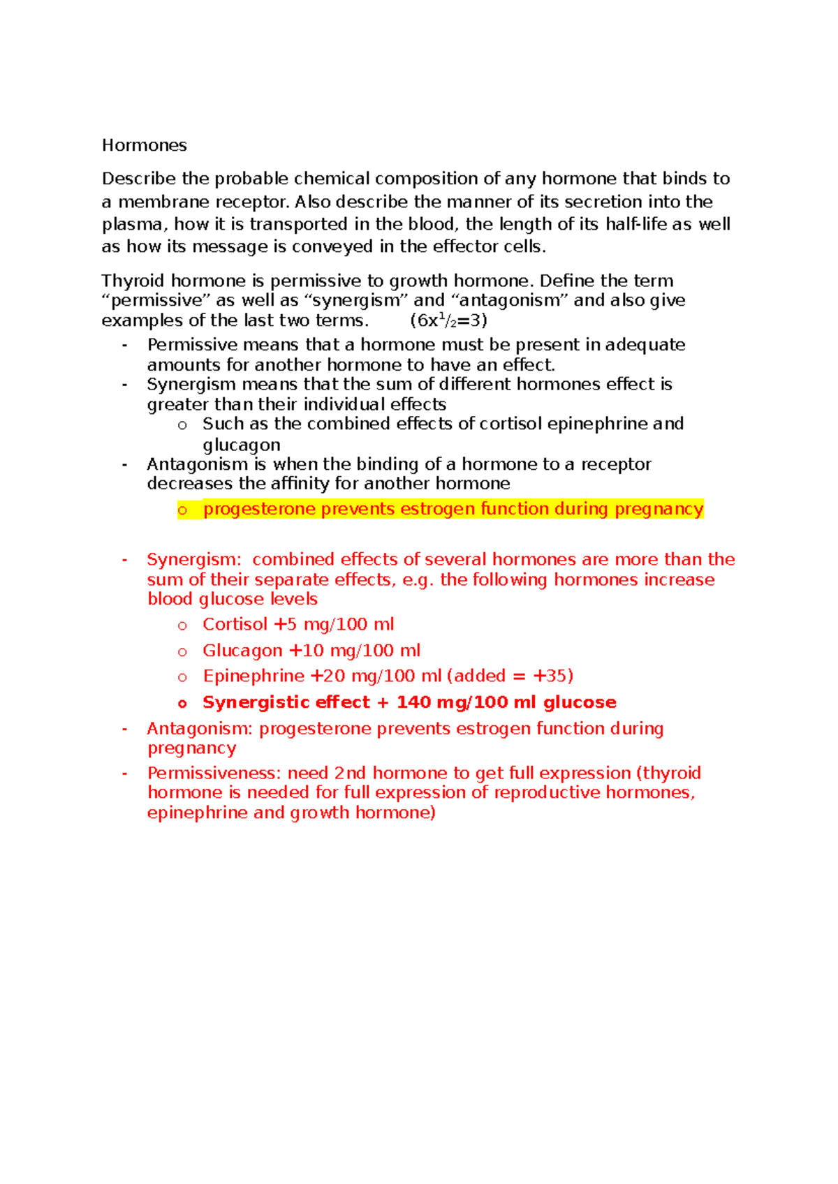 A1 Physiology 334: Hormones Summary and Key Concepts Guide - Studocu