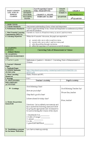 LP-MATH- Grade 5 Lesson on Naming Measurement Units for Volume - Studocu