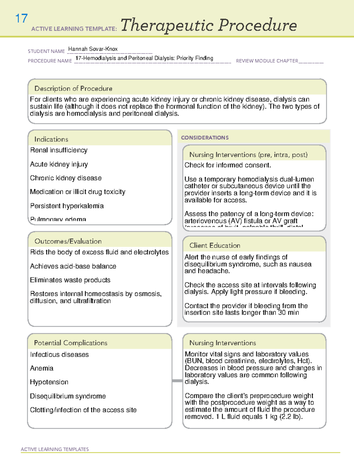 17-Hemodialysis and Peritoneal Dialysis - Key Findings Summary - Studocu