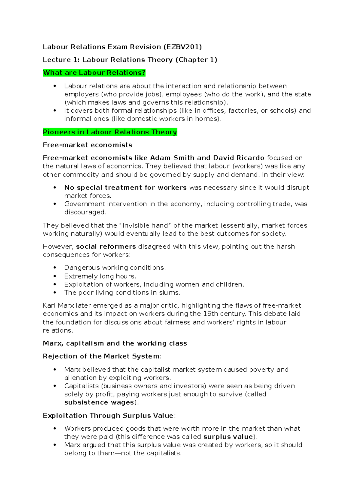 Labour Relations Theory Overview (EZBV201) - Chapter 1 Exam Revision ...