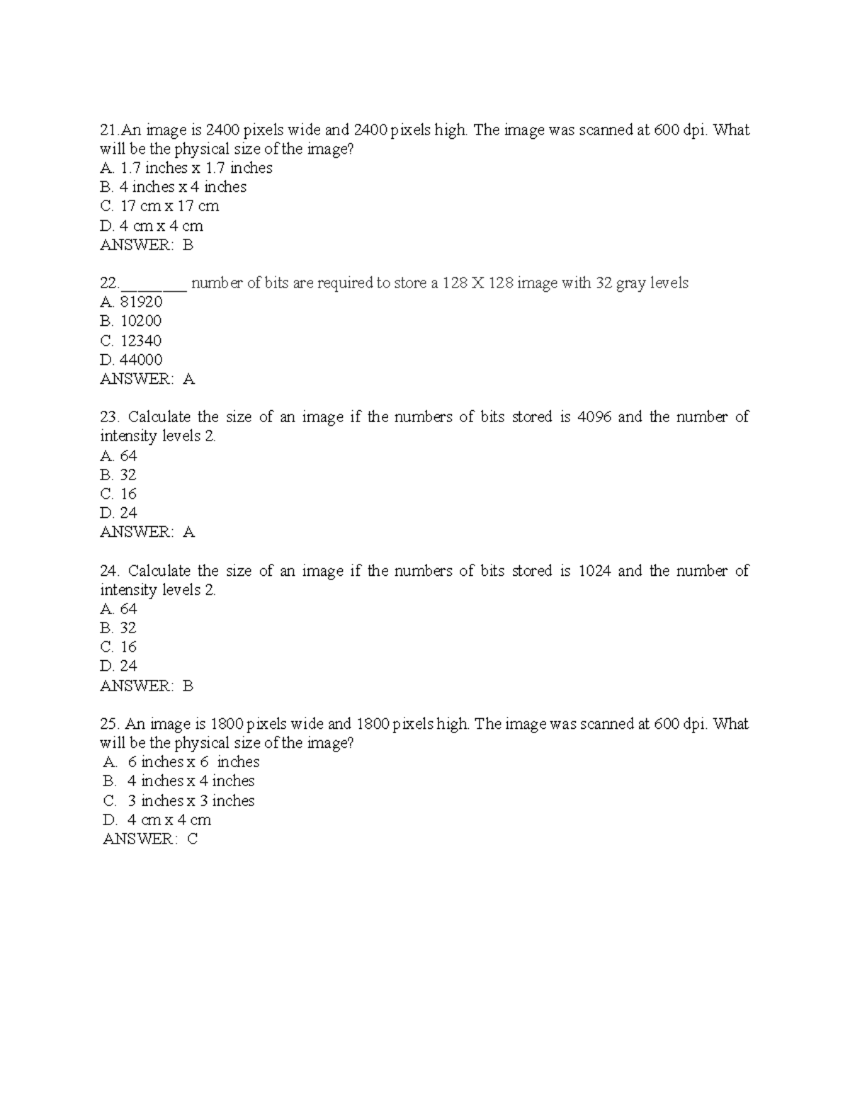 21. Image Size Calculations - UNIT 1 Moderate Practice - Studocu
