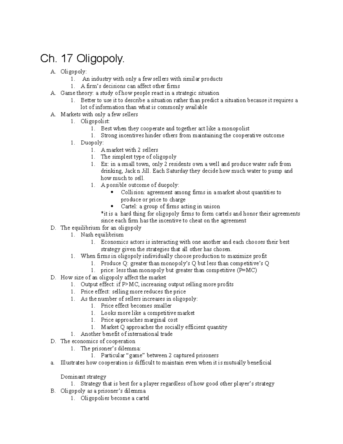 Oligopoly Concepts - Principles of Economics (Mankiw 9th Ed), Ch. 17 ...