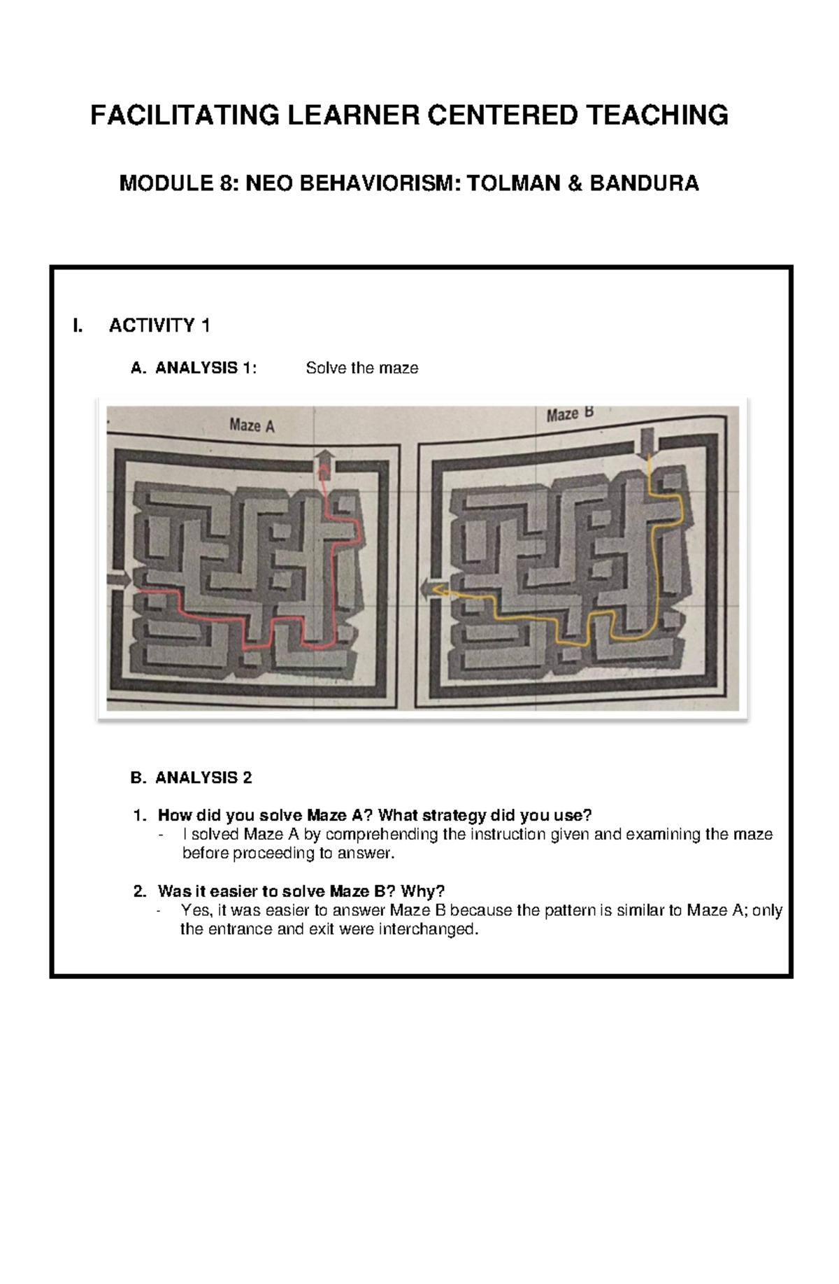 FLCT Module 8:NEO Behaviorism: Tolman & Bandura - FACILITATING LEARNER CENTERED TEACHING MODULE ...