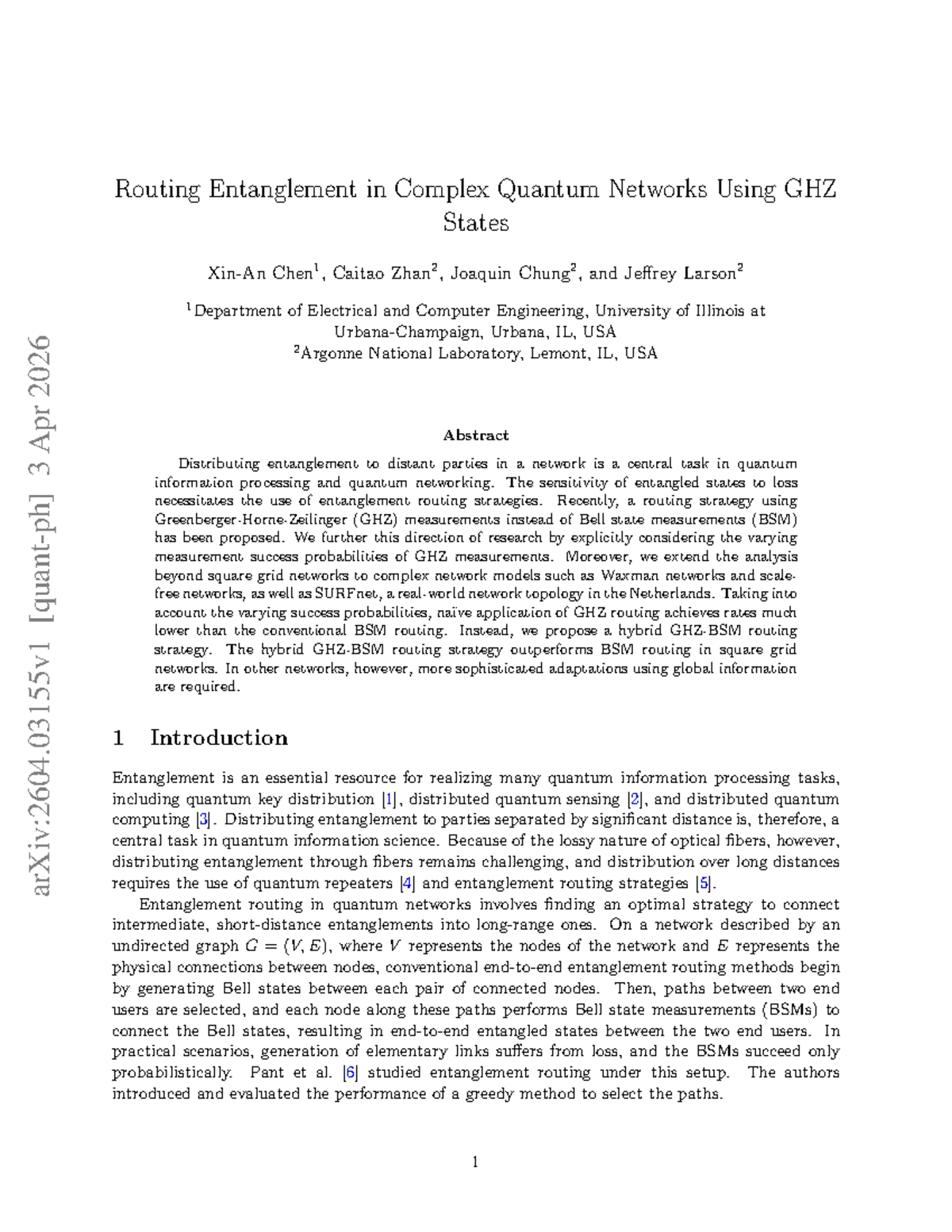 Routing Entanglement in Complex Quantum Networks: GHZ Strategy Analysis ...