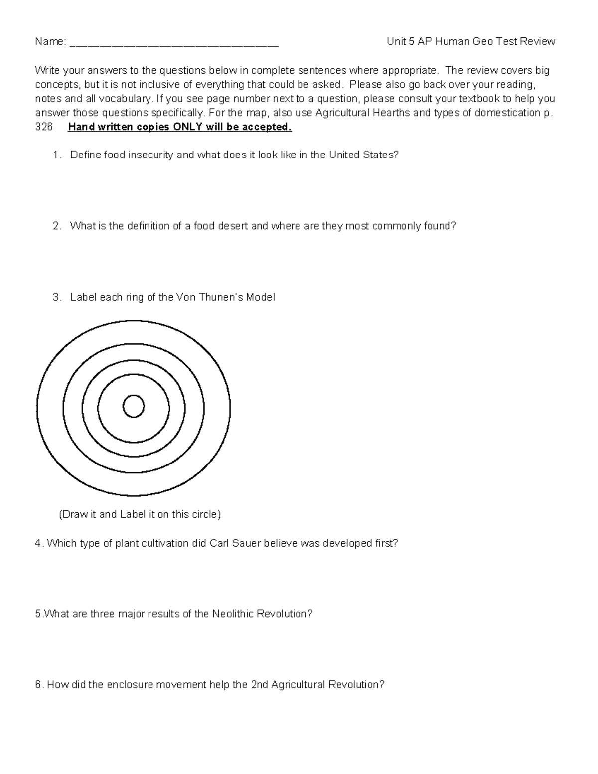 Final Exam Review: Unit 5 AP Human Geography Concepts & Questions - Studocu