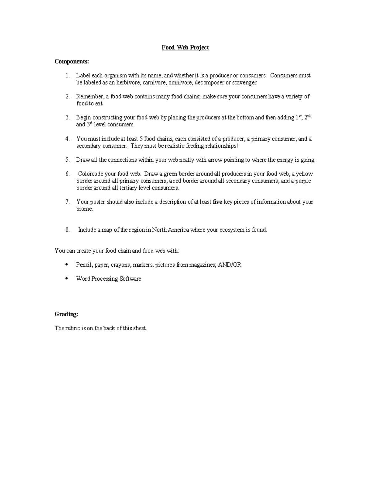 Food Web Project Rubric: Components & Grading Criteria - Studocu