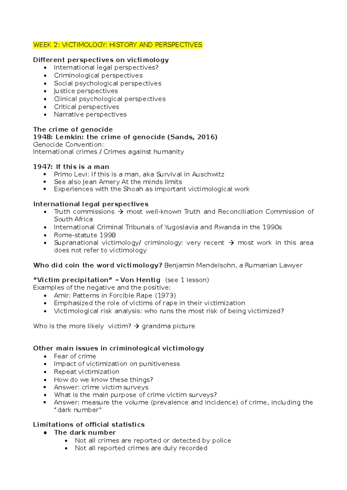 Lez 2 victimology - WEEK 2: VICTIMOLOGY: HISTORY AND PERSPECTIVES ...