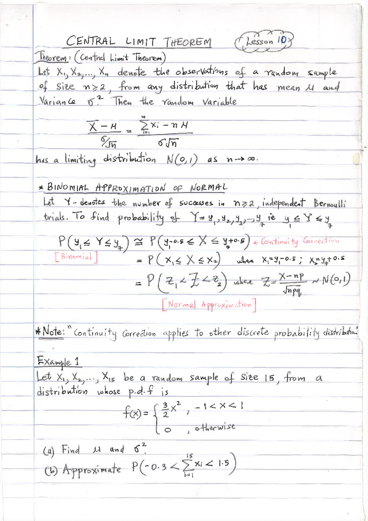 MAT371 Lesson 10: Central Limit Theorem and Binomial Approximation - Studocu