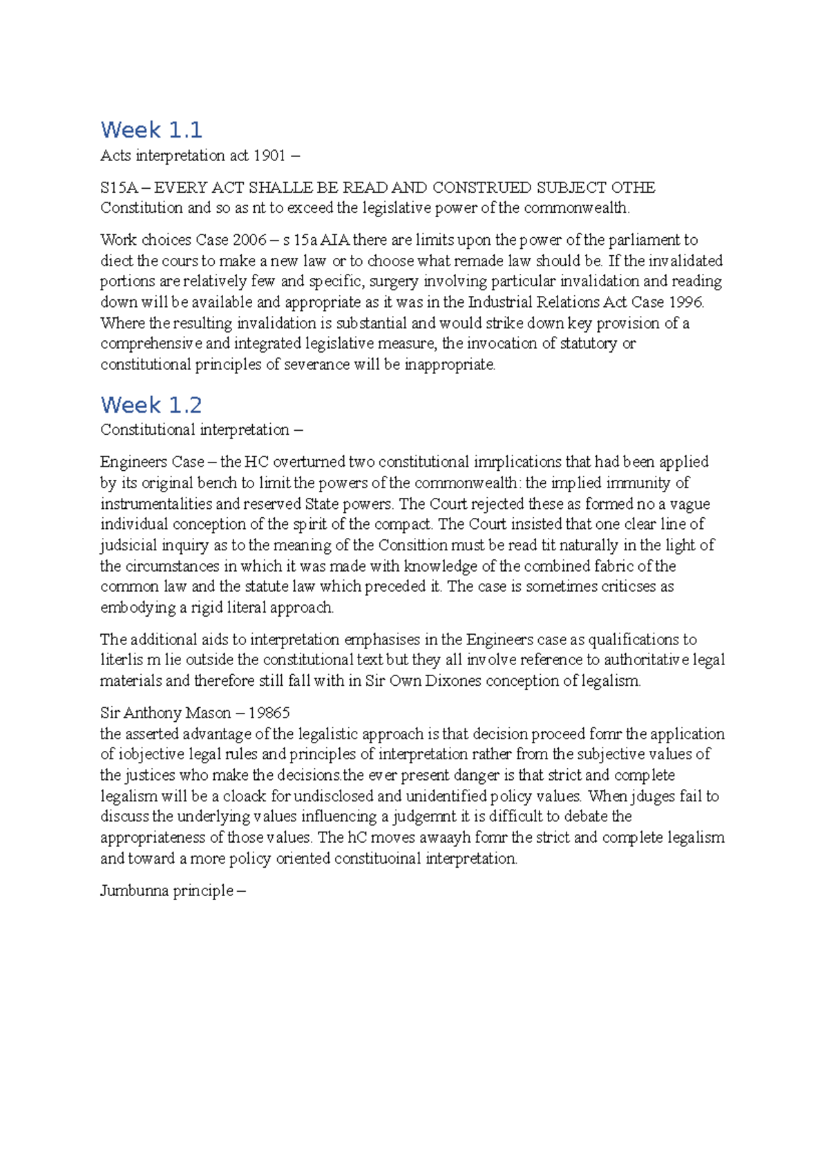 Notes - Fed Con - Week 1. Acts interpretation act 1901 – S15A – EVERY ...
