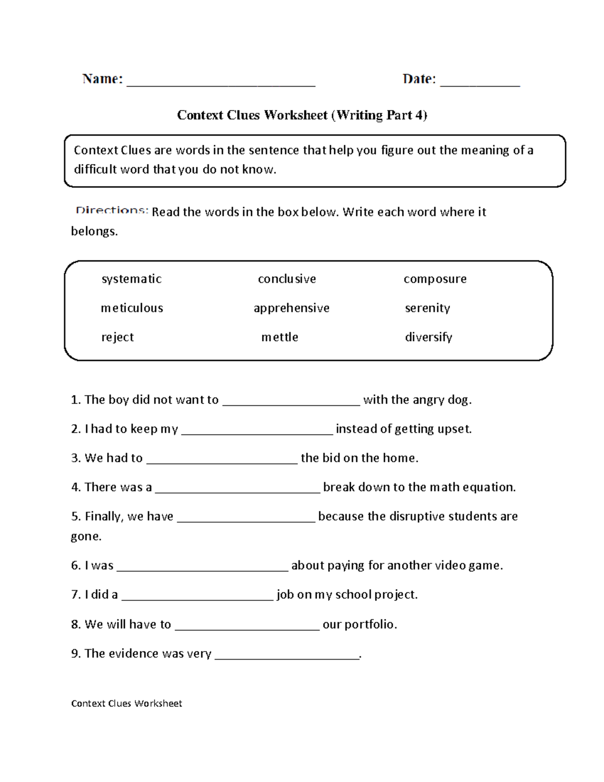 Context Clues Worksheet (Writing P4) - Advanced Level - Studocu