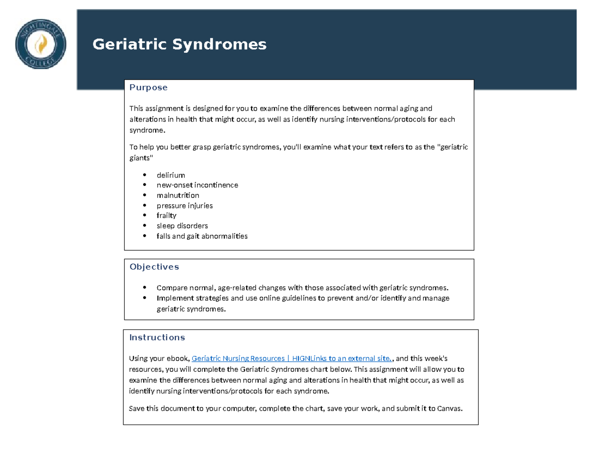 Geriatric Syndromes: Examining Aging vs. Health Alterations - Studocu