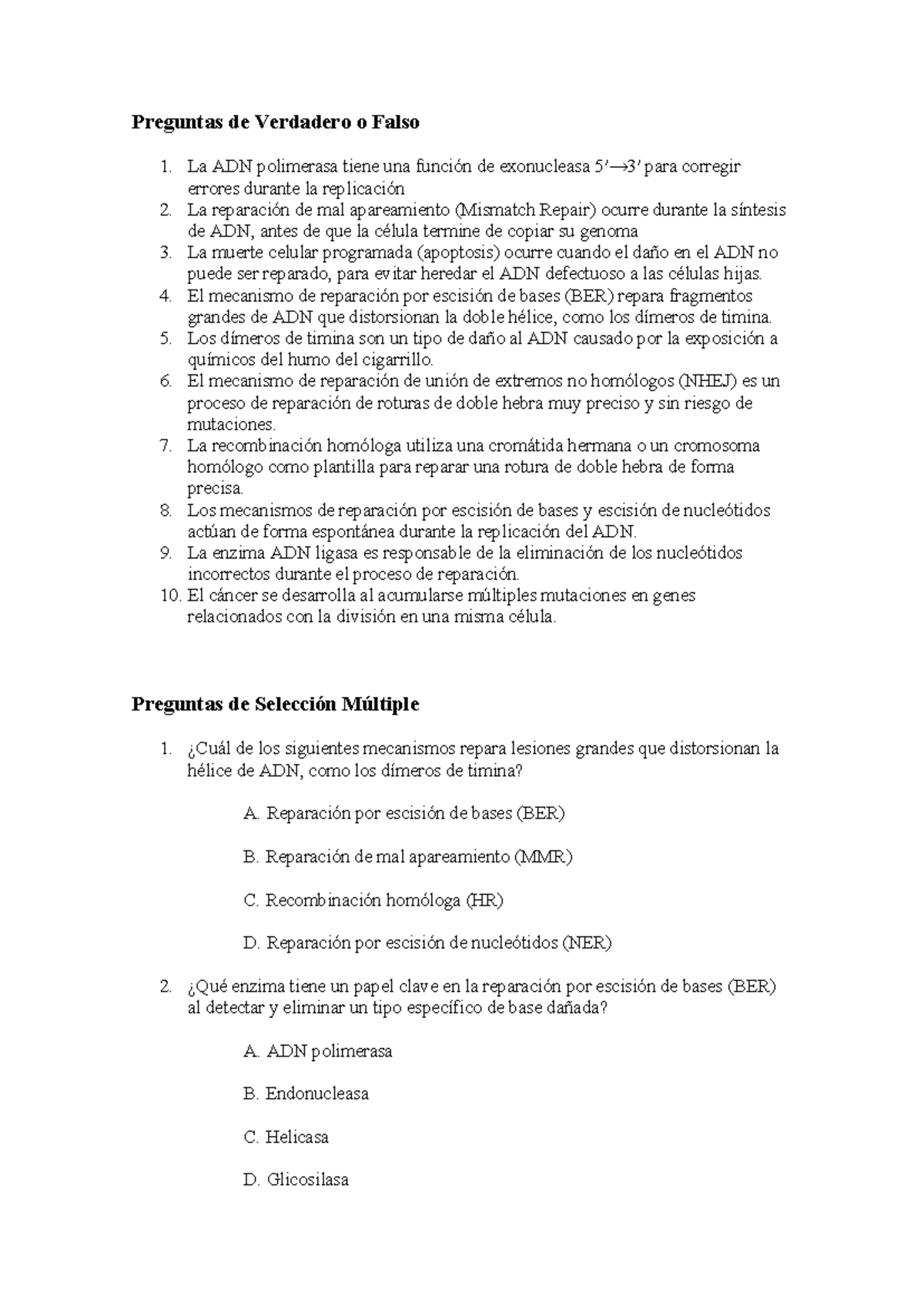 Preguntas de Verdadero o Falso y Selección Múltiple - Genética 25 8 ...