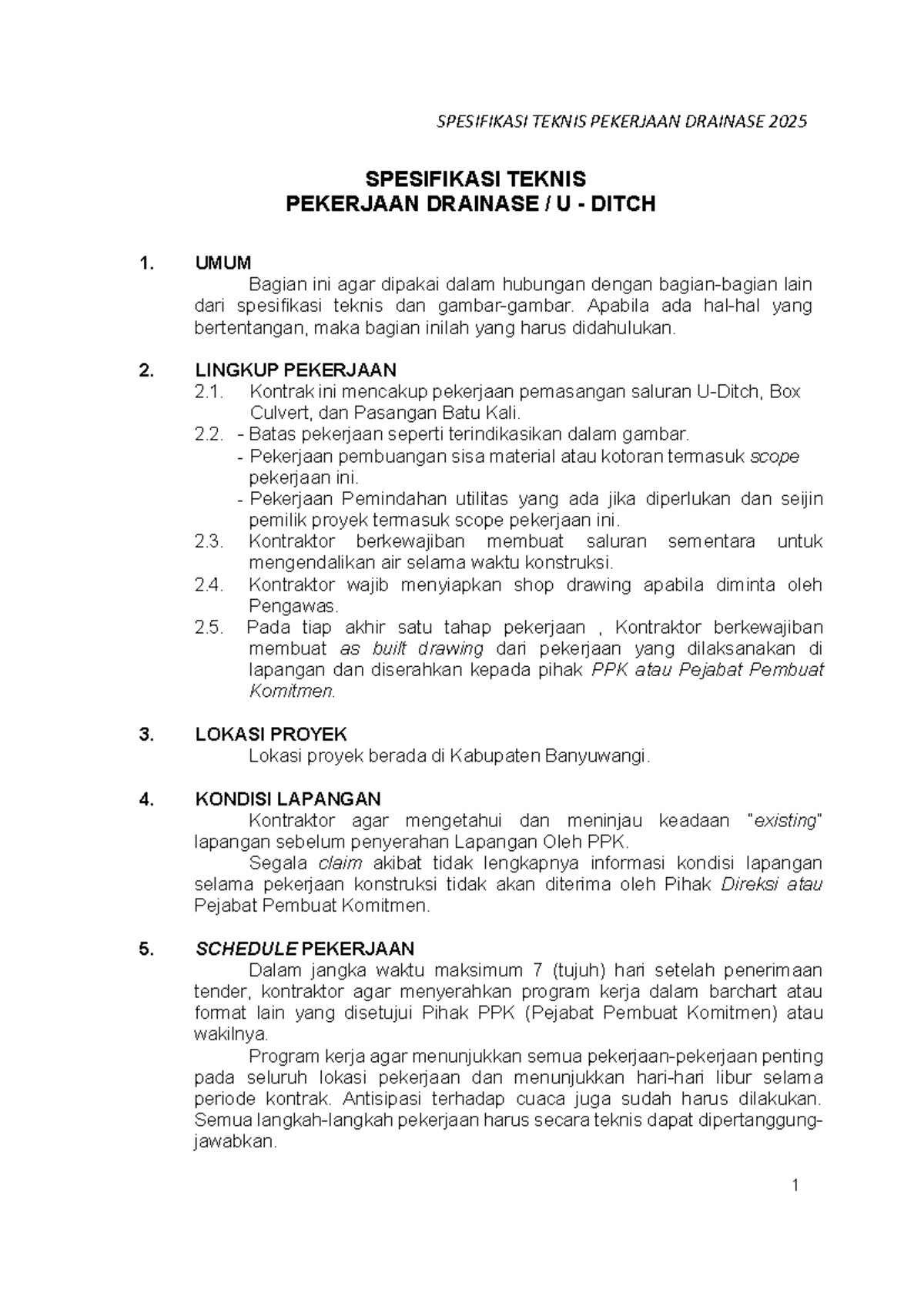 SPESIFIKASI TEKNIS PEKERJAAN DRAINASE 2025 - U Ditch - Studocu