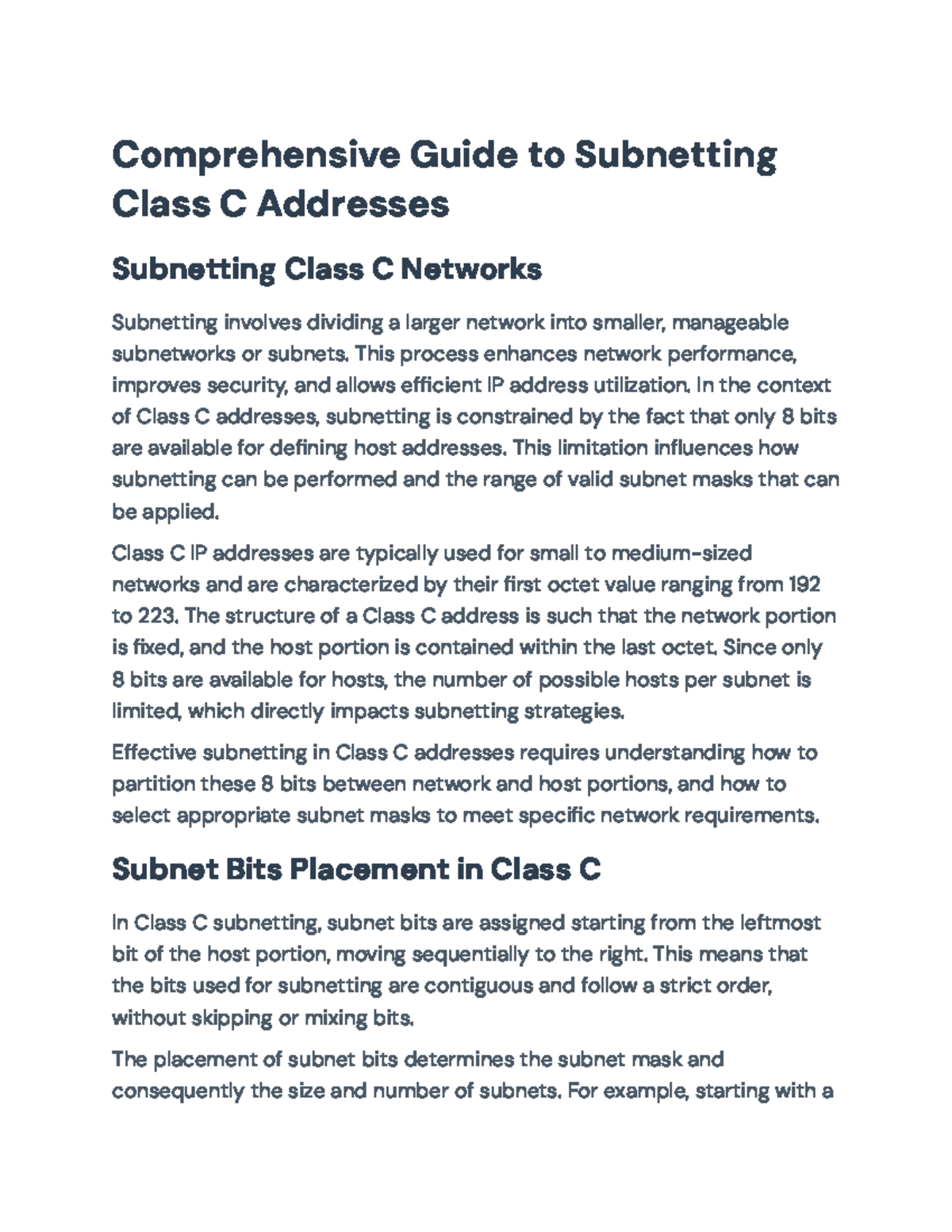 Comprehensive Guide to Subnetting Class C Addresses (CS101) - Studocu