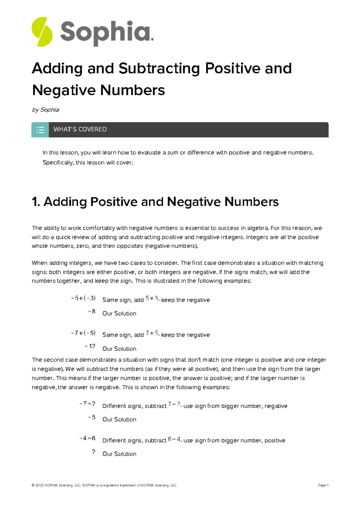 Adding and Subtracting Positive & Negative Numbers: Lesson Guide - Studocu