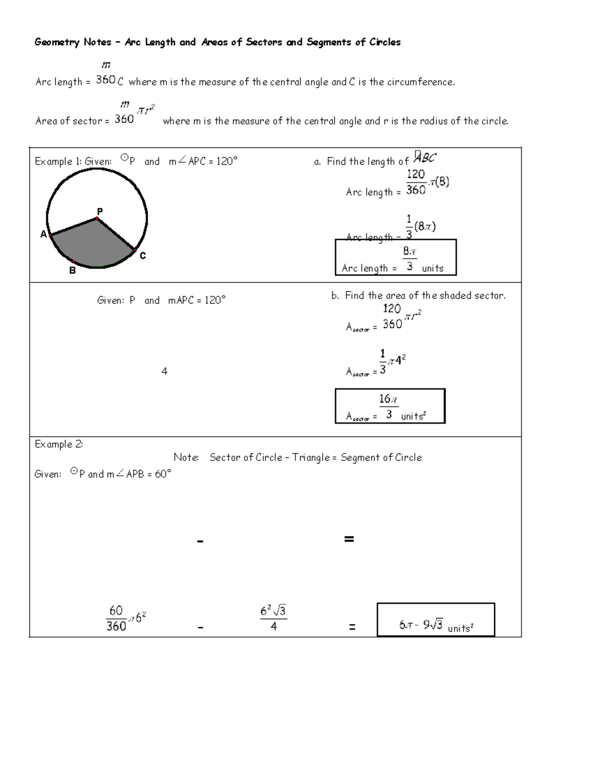 Geometry Notes: Arc Length & Area of Sectors (Course Code) - Studocu