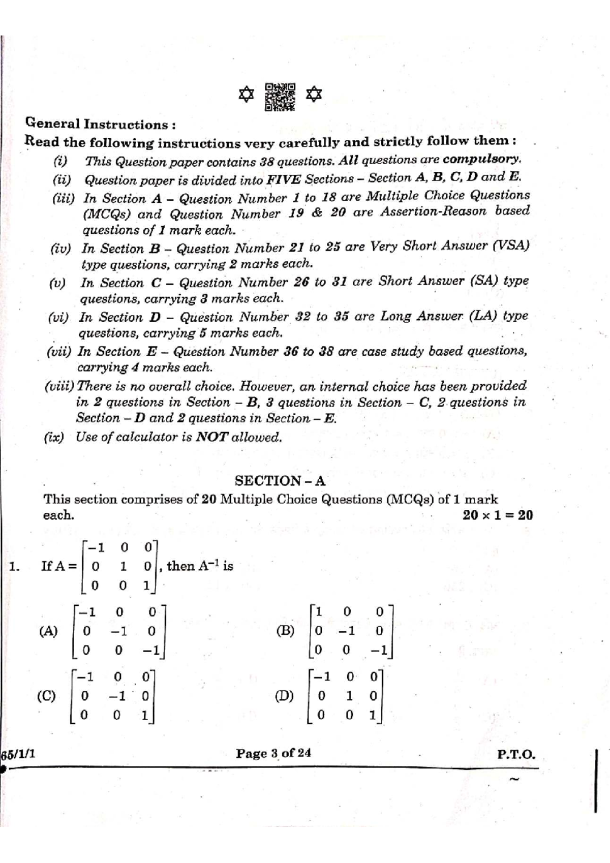 Maths Board Paper Set 1: Comprehensive Exam Instructions and Questions ...
