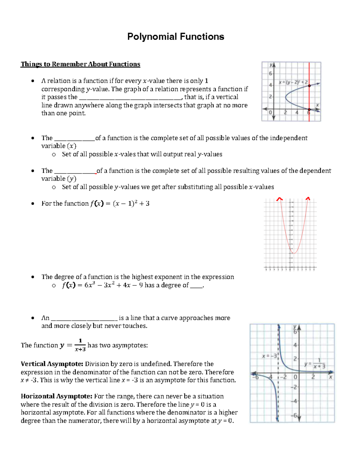 Polynomial Functions Characteristics Summary: MHF4U 1.X Lesson Notes ...