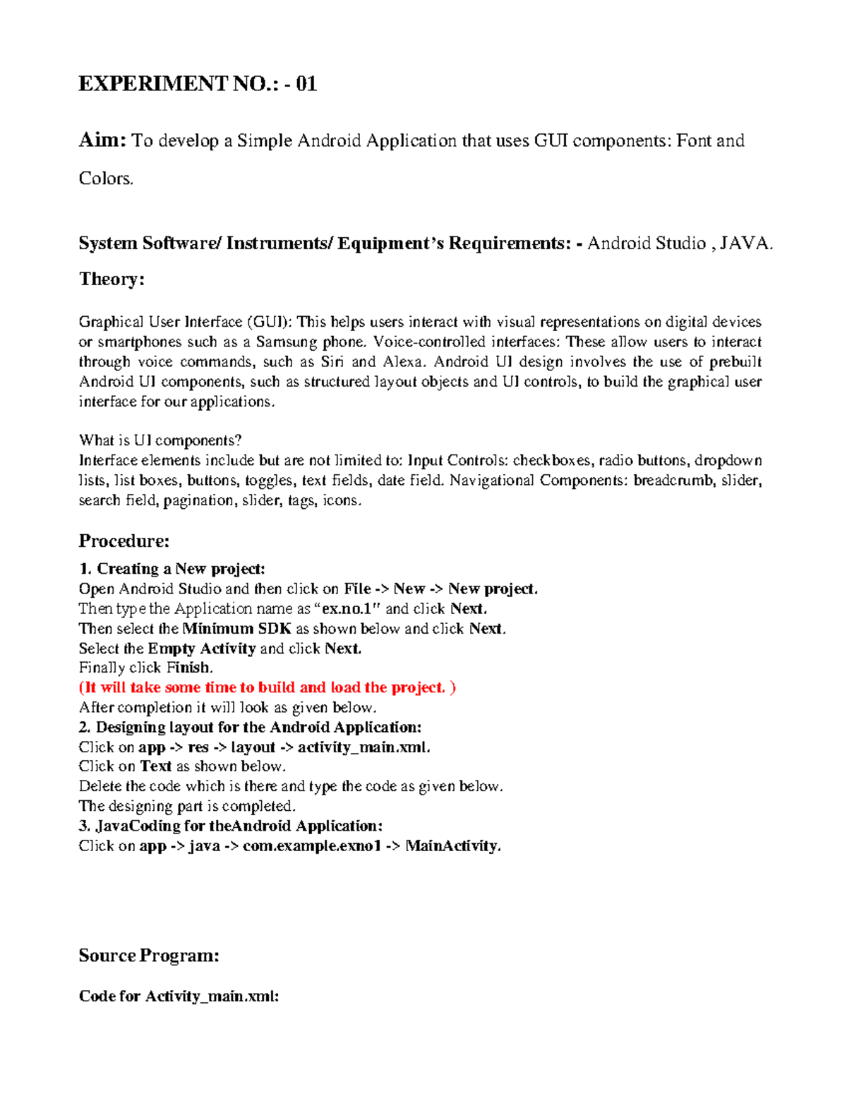 Mc EXP 1 - Practical Material: Developing a Simple Android App with GUI ...