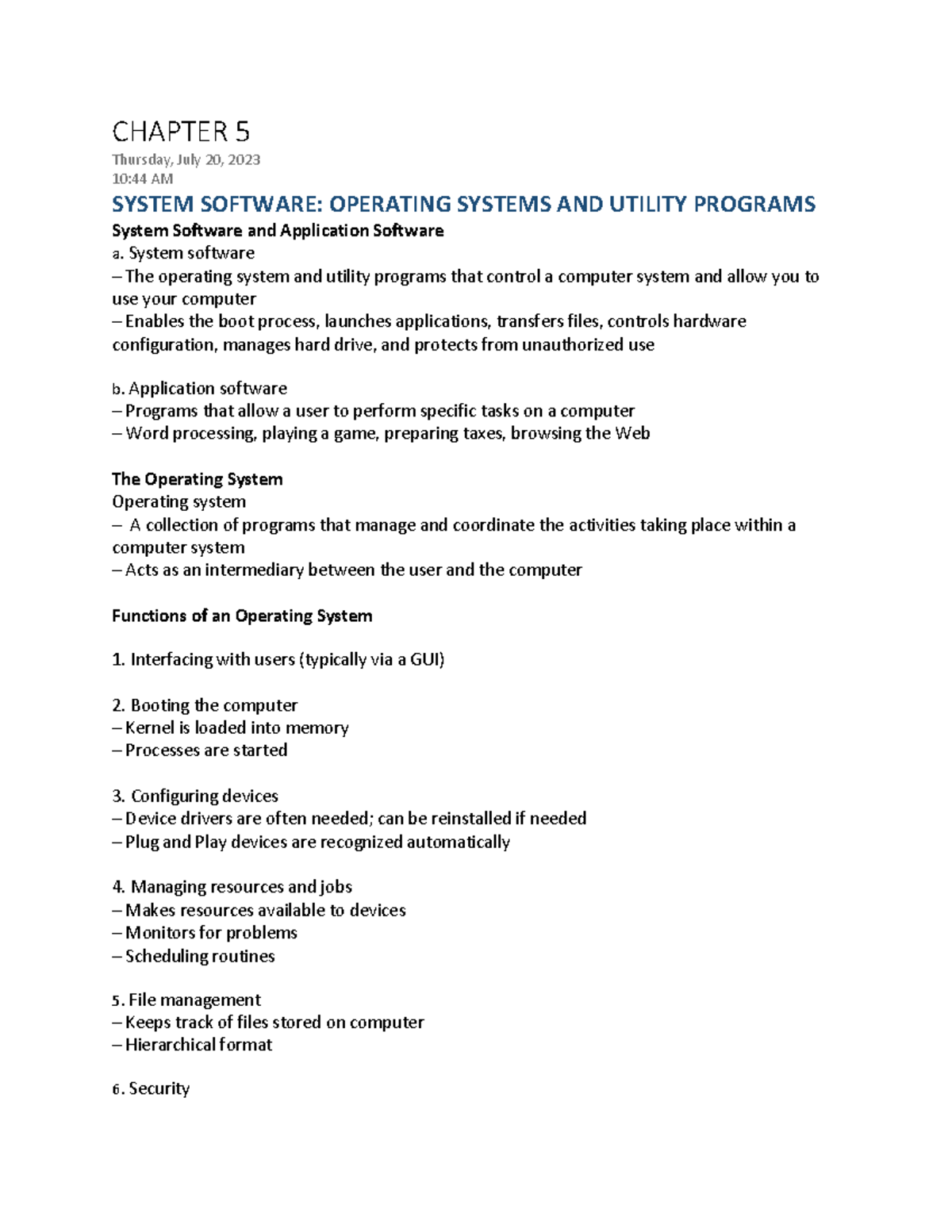 Chapter-5 - NOTES - CHAPTER 5 Thursday, July 20, 2023 10:44 AM SYSTEM ...