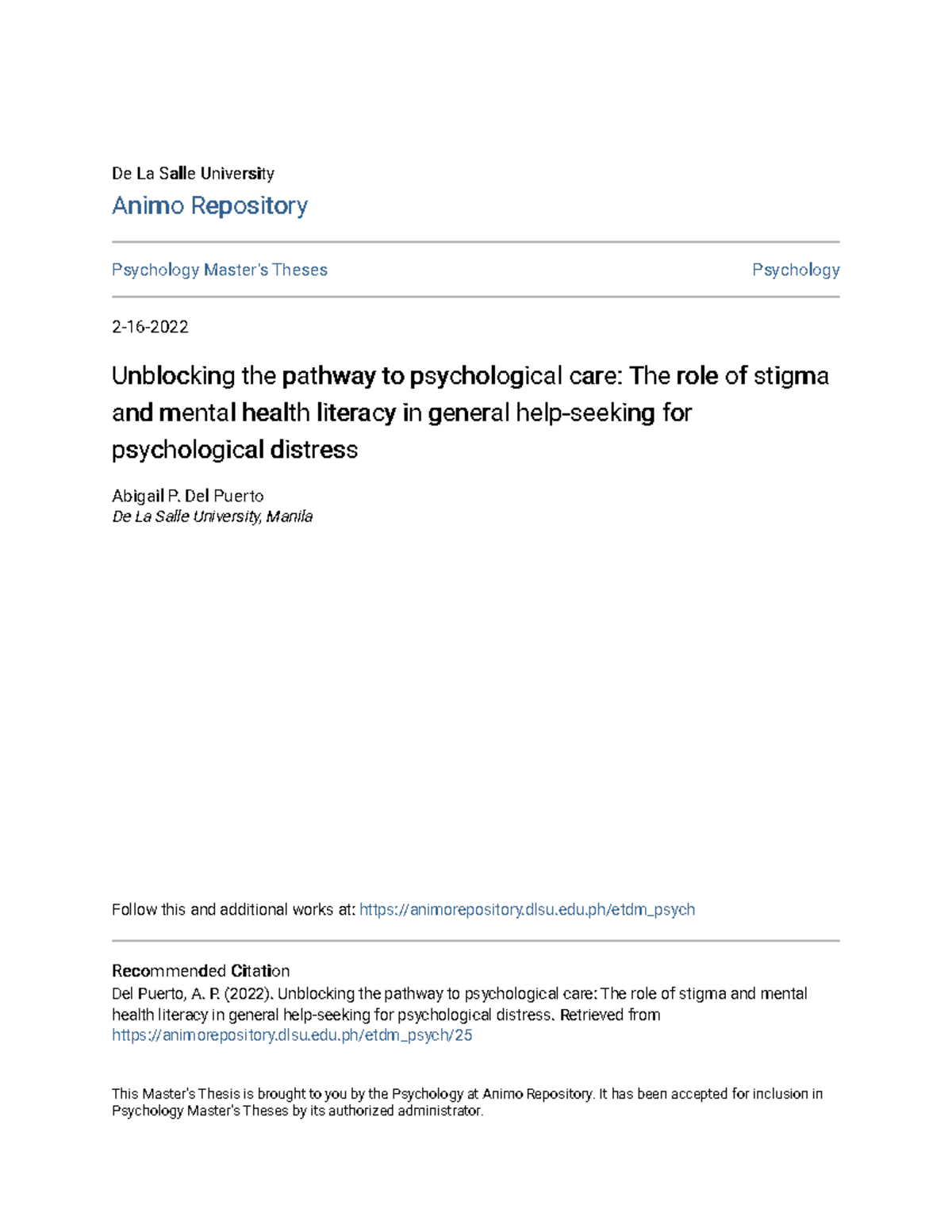 Psychology Thesis: Unblocking Pathways to Care - Stigma & Mental Health ...