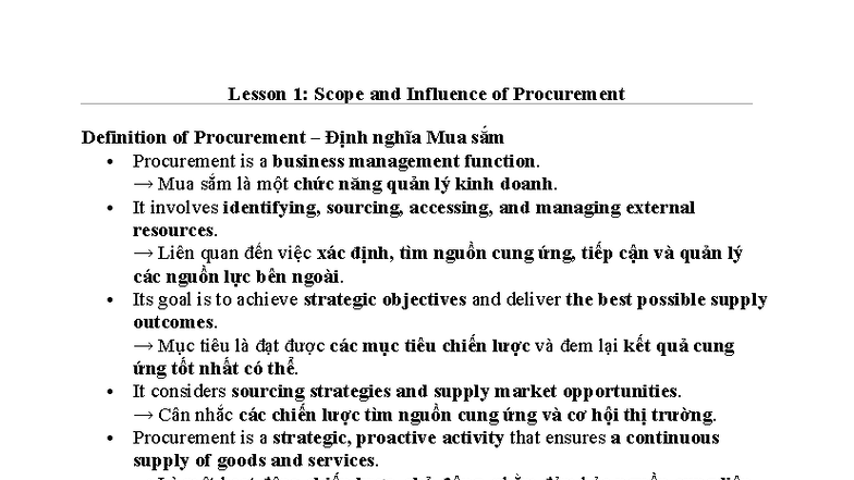 Lesson 1: Understanding Procurement Scope and Strategic Influence (5 ...