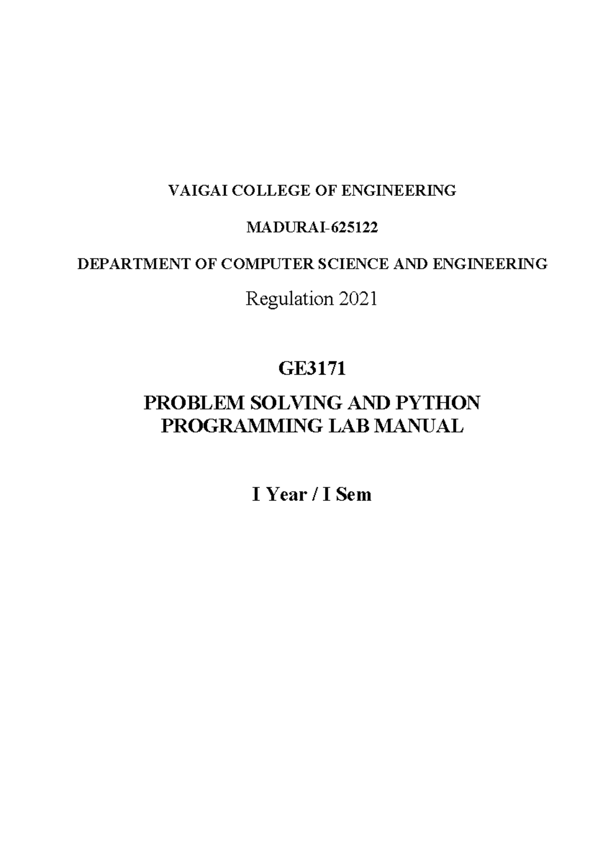 GE3171 Problem Solving and Python Programming Lab Manual - I Year I Sem ...