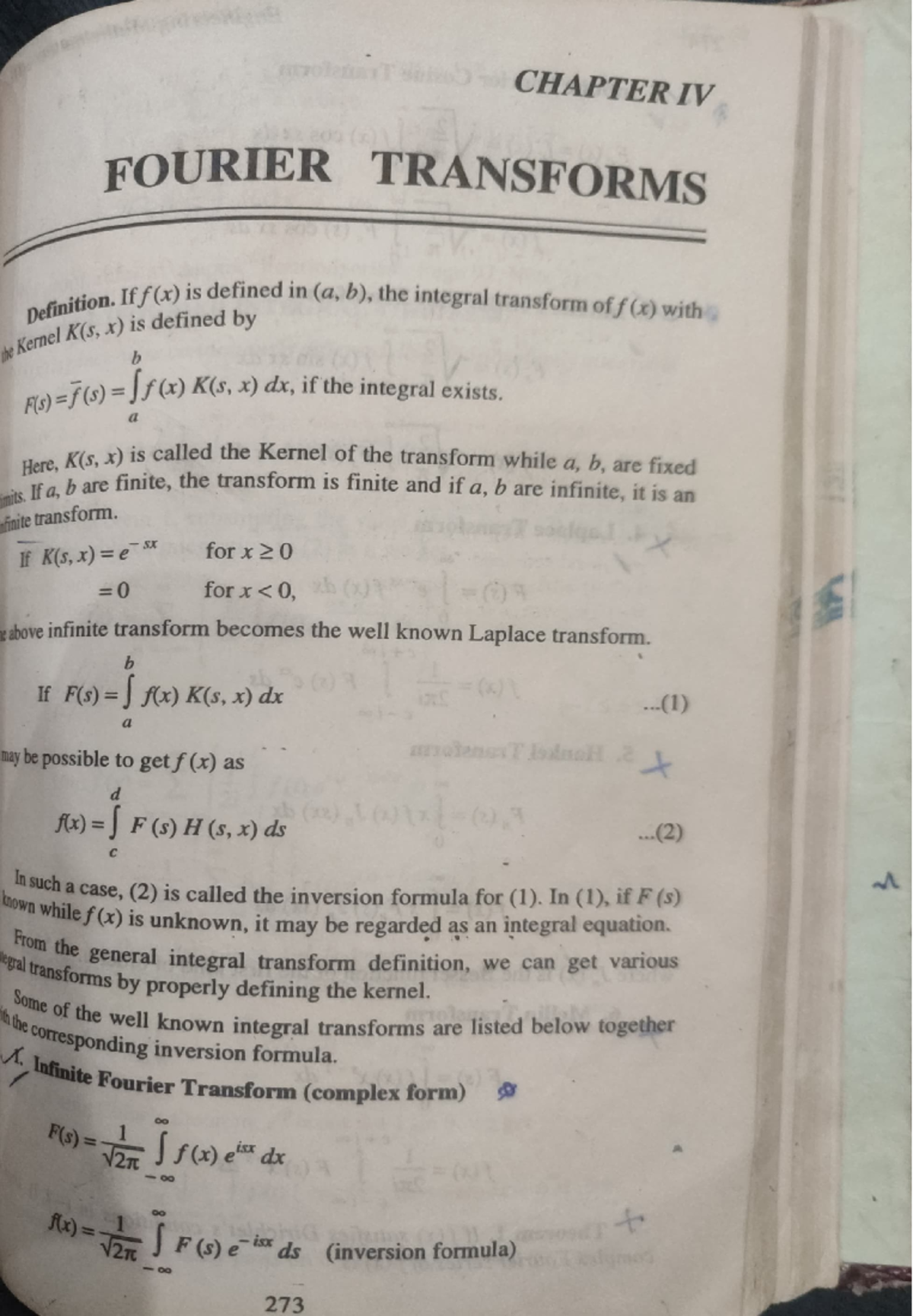 Fourier transform - T ) CHAPTER IV FOURIER TRANSFORMS Kernel K(s, ) is ...