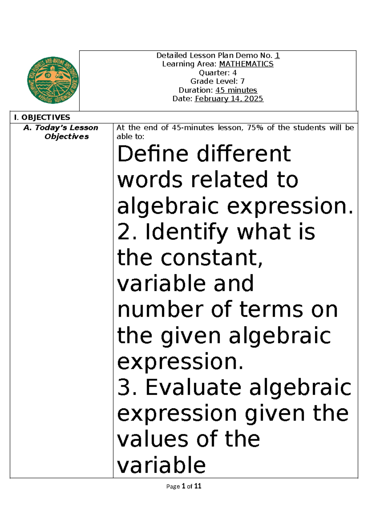 Day-3-lesson-plan - Providing good education - Detailed Lesson Plan ...