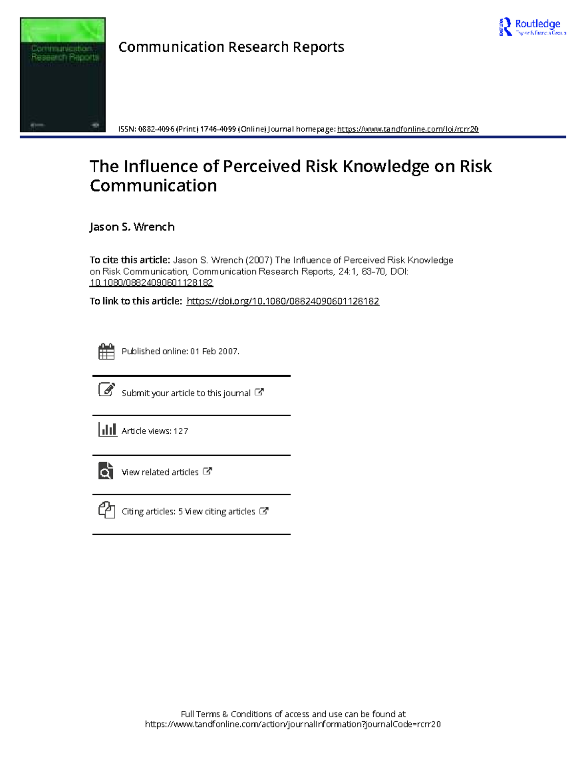 The Influence of Perceived Risk Knowledge on Risk Communication (RKI ...