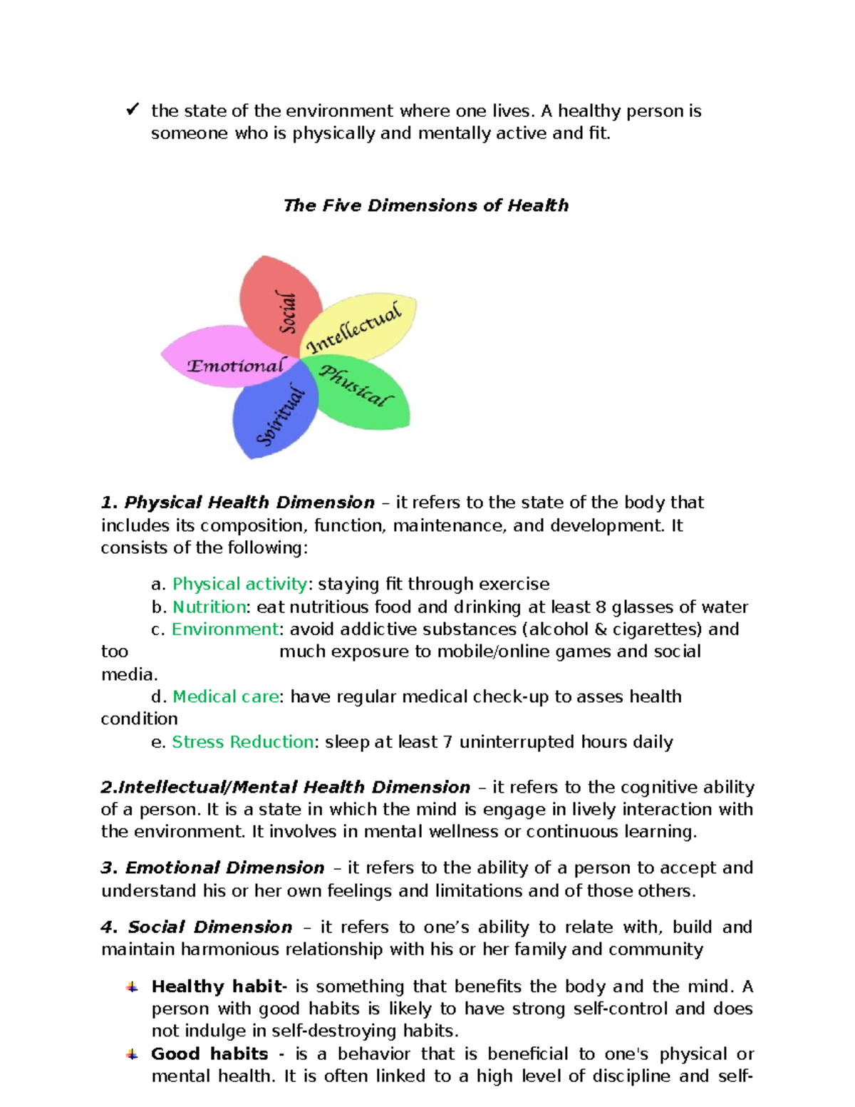 The Five Dimensions of Health: A Comprehensive Overview - Studocu