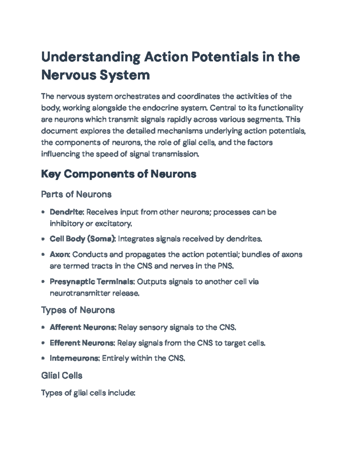 Understanding Action Potentials and Neuron Function in the Nervous System - Understanding Action ...