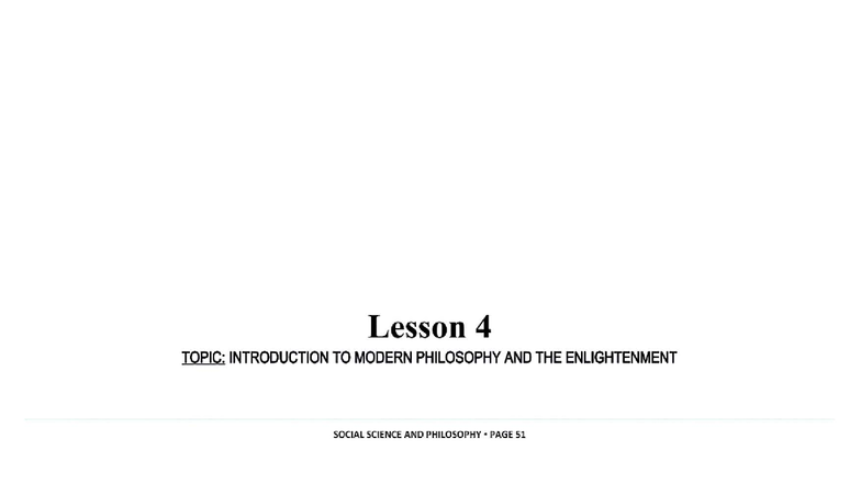 Elective 1 Lesson 4: Intro to Modern Philosophy & Enlightenment - Studocu