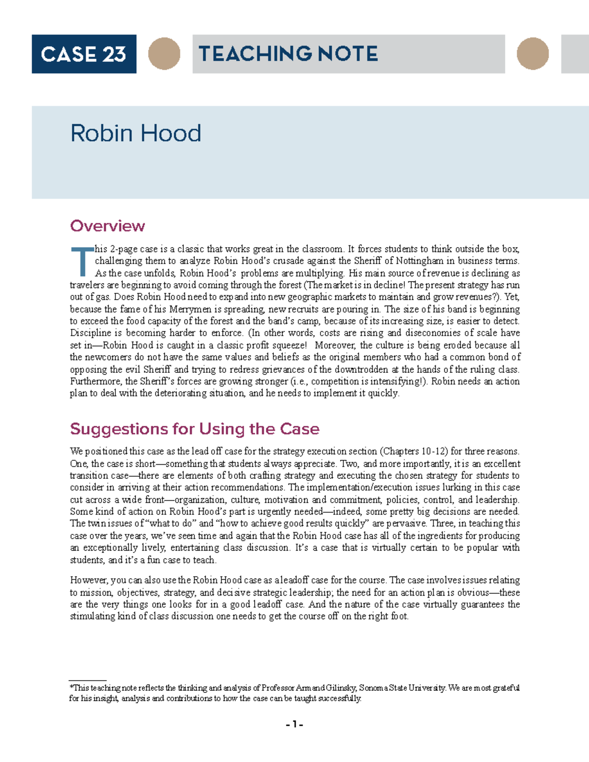 Robin Hood Lecture Case Teaching Notes Part 1: Study - CASE 23 TEACHING ...