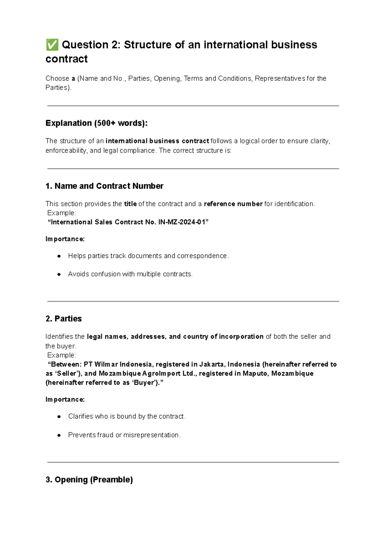 Q2: Structure of an International Business Contract Explained - Studocu
