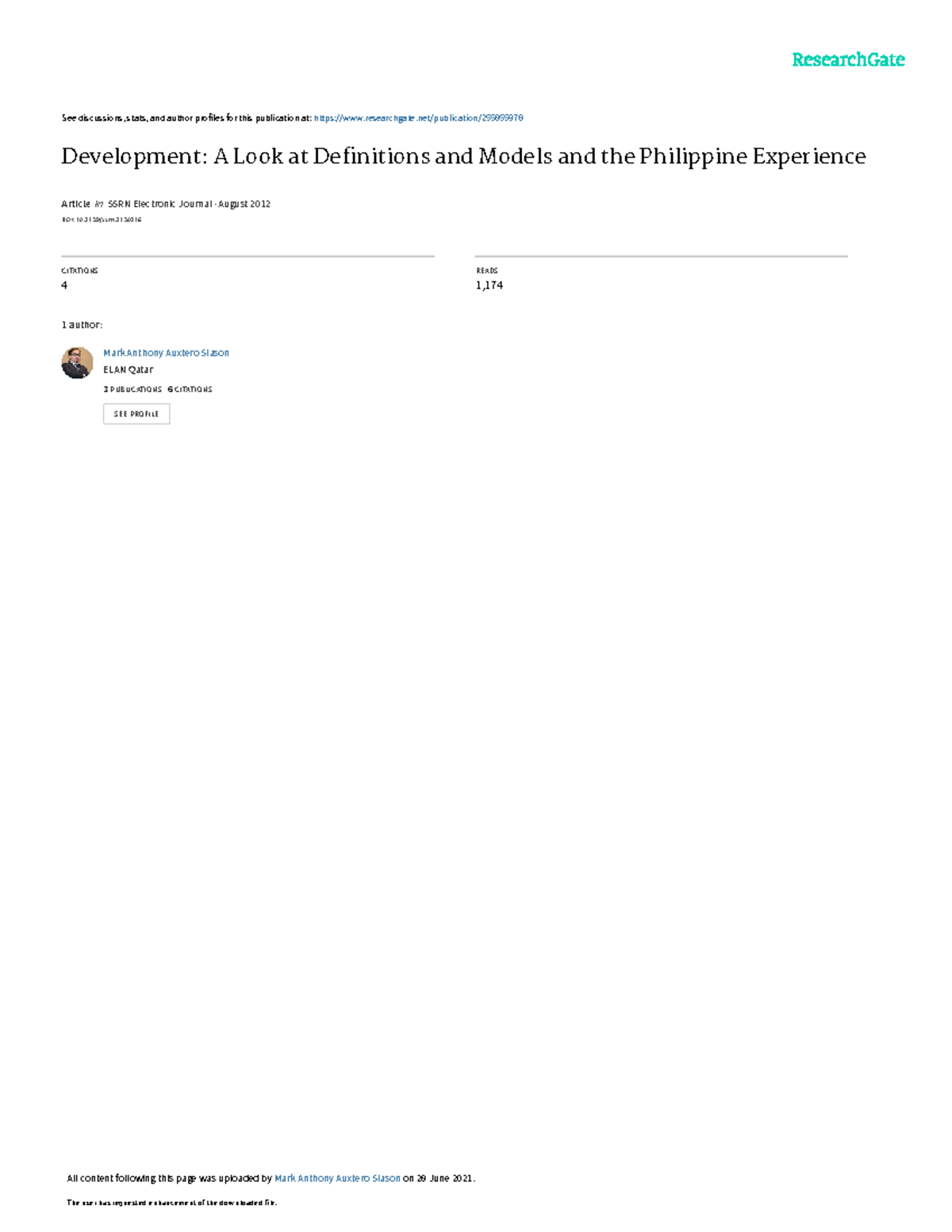 DEVELOPMENT MODELS AND DEFINITIONS: PHILIPPINE CONTEXT (SSRN-id2130216 ...
