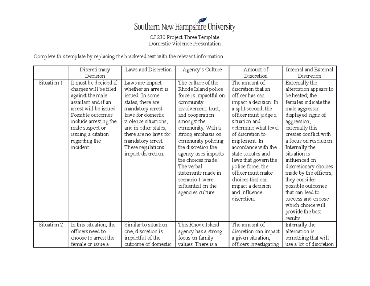 CJ 230 Domestic Violence Presentation Project Template - Studocu