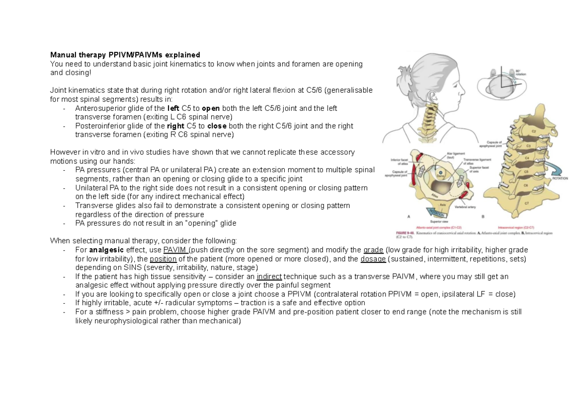 Spinal Manual Therapy Techniques: PPIVM & PAIVM Summary - Studocu