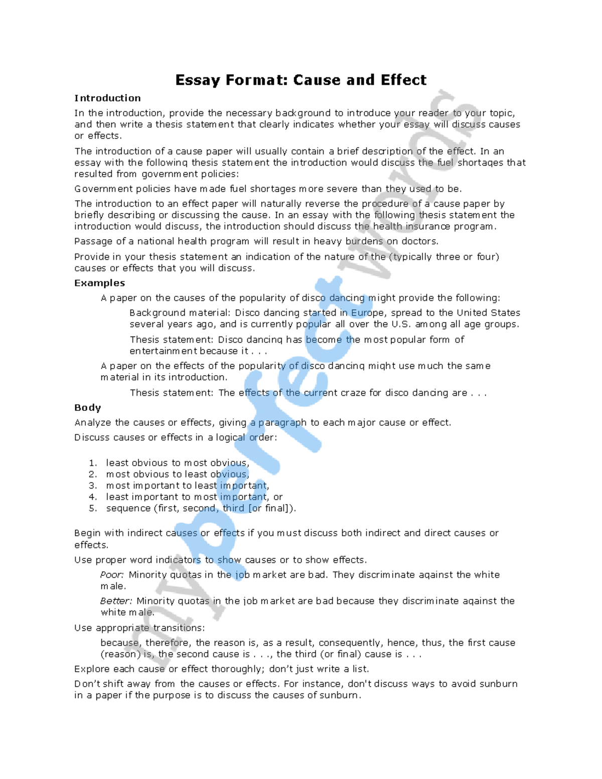 Cause and effect essay formal outline 1 pdf - Essay Format: Cause and ...