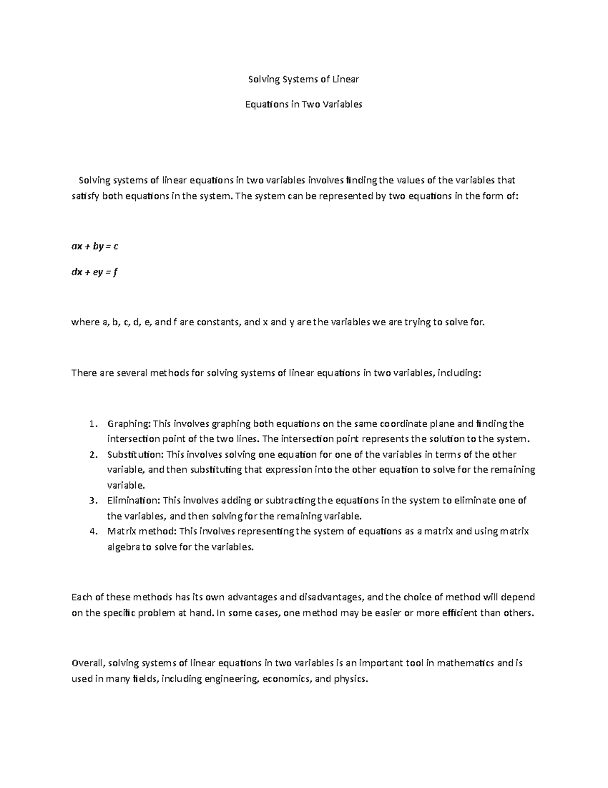 Solving Systems of Linear Equations in Two Variables - Solving Systems ...